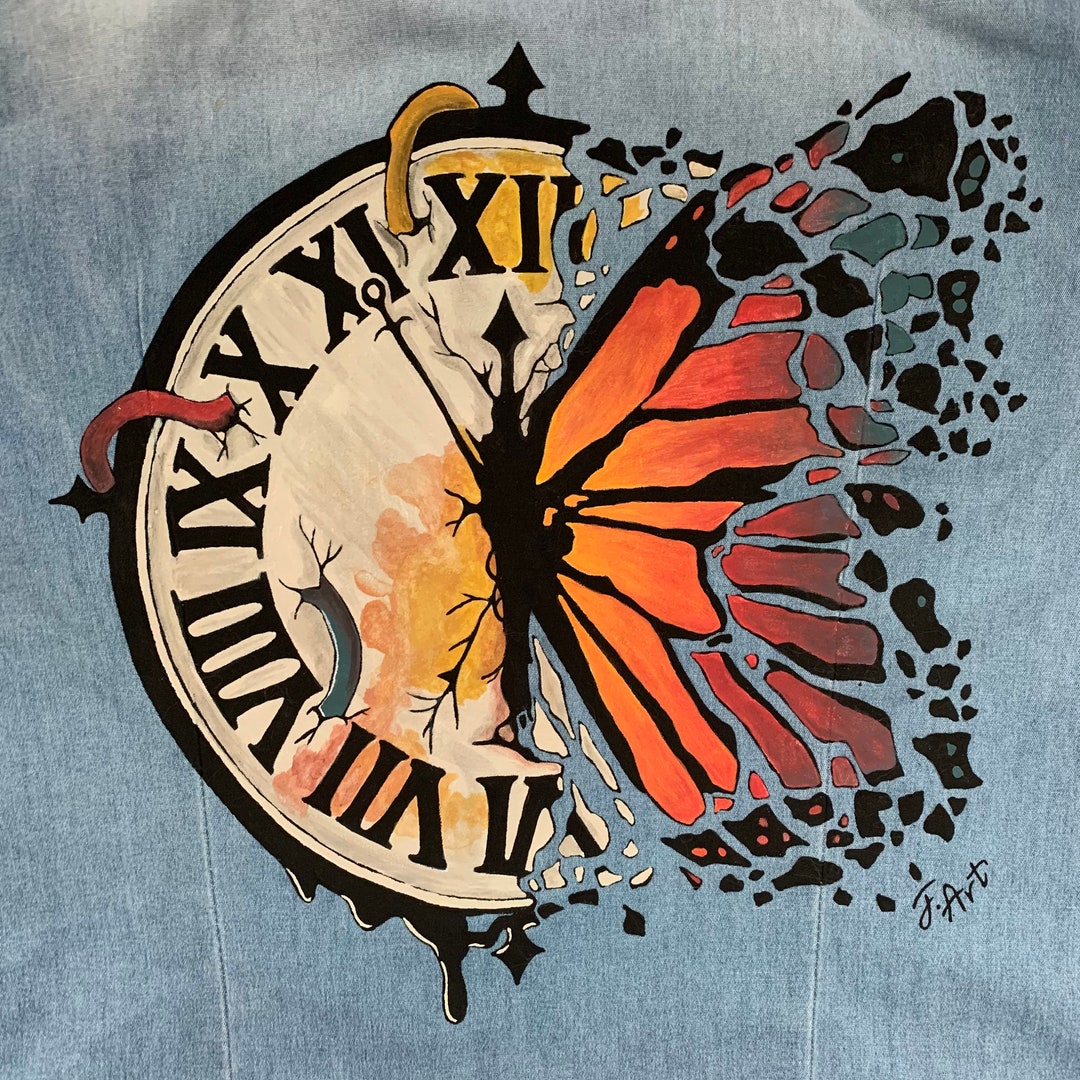 Monarch Butterfly Hand Painted Jean Jacket, Butterfly Design Custom ...