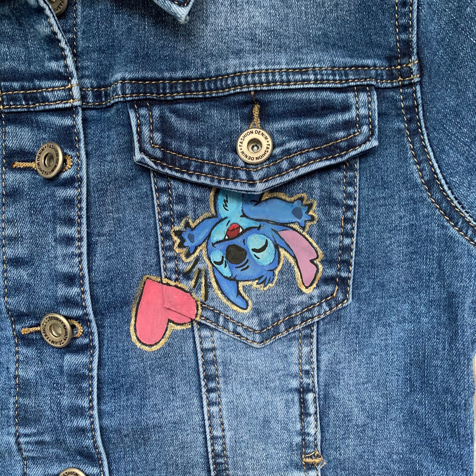 Custom Hand Painted Denim Jacket Disney Lilo & Stitch Disney | Etsy