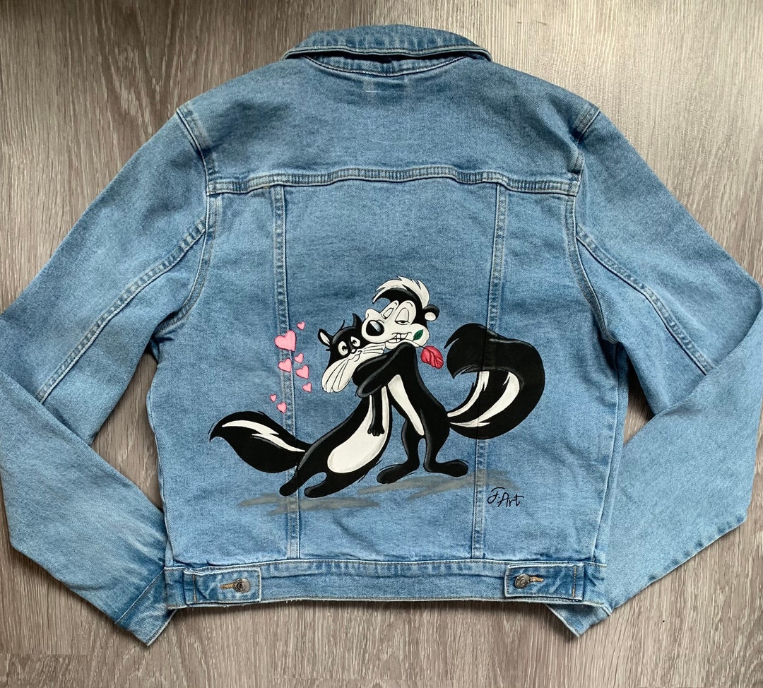 Pepe Le Pew Hand Painted Jean Jacket, Disney Denim Jacket, Looney Tunes ...