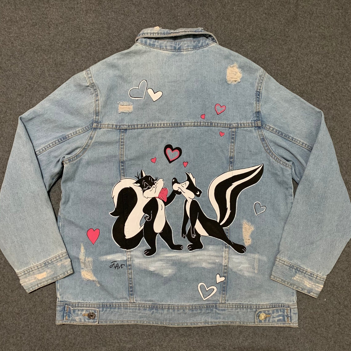 Pepe Le Pew Hand Painted Oversized Jean Jacket, Disney Custom Denim ...