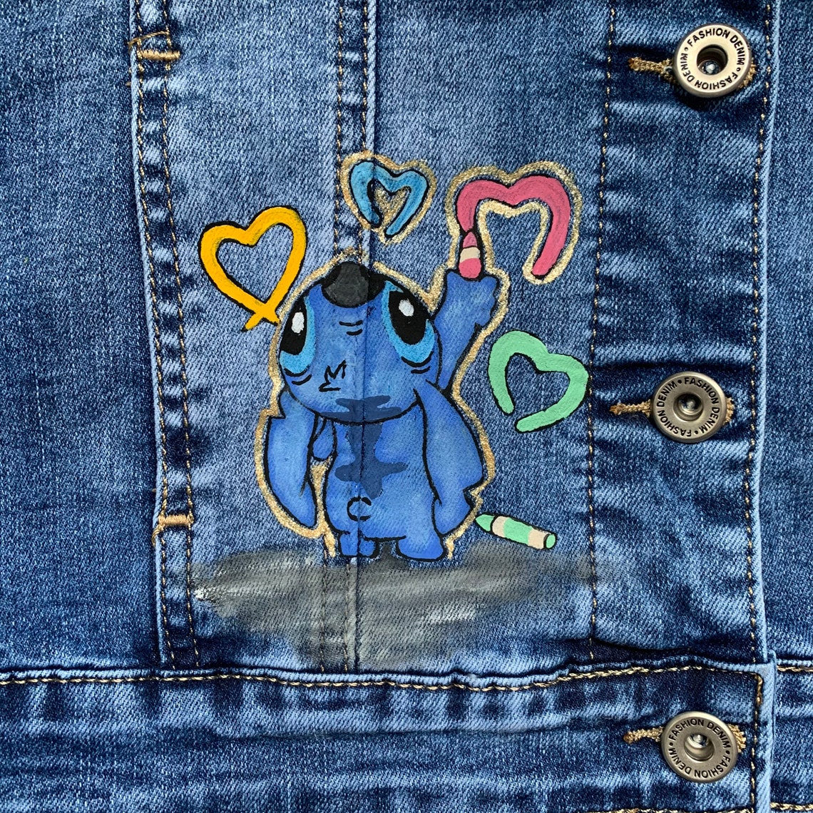 Custom Hand Painted Denim Jacket Disney Lilo & Stitch Disney | Etsy