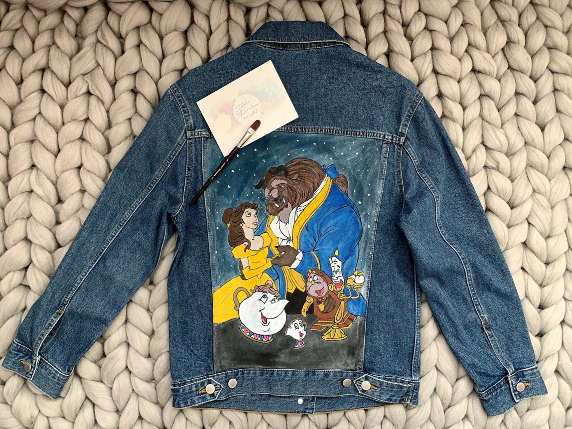 Beauty and the Beast Oversized Denim Jacket, Hand Painted Jean Jacket ...
