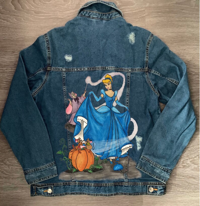 Cinderella Hand Painted Oversized Denim Jacket, Disney Custom Jean ...