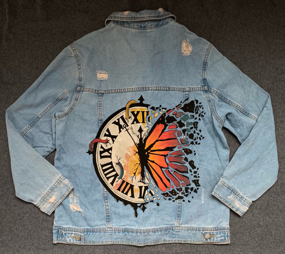 Monarch Butterfly Hand Painted Jean Jacket, Butterfly Design Custom ...