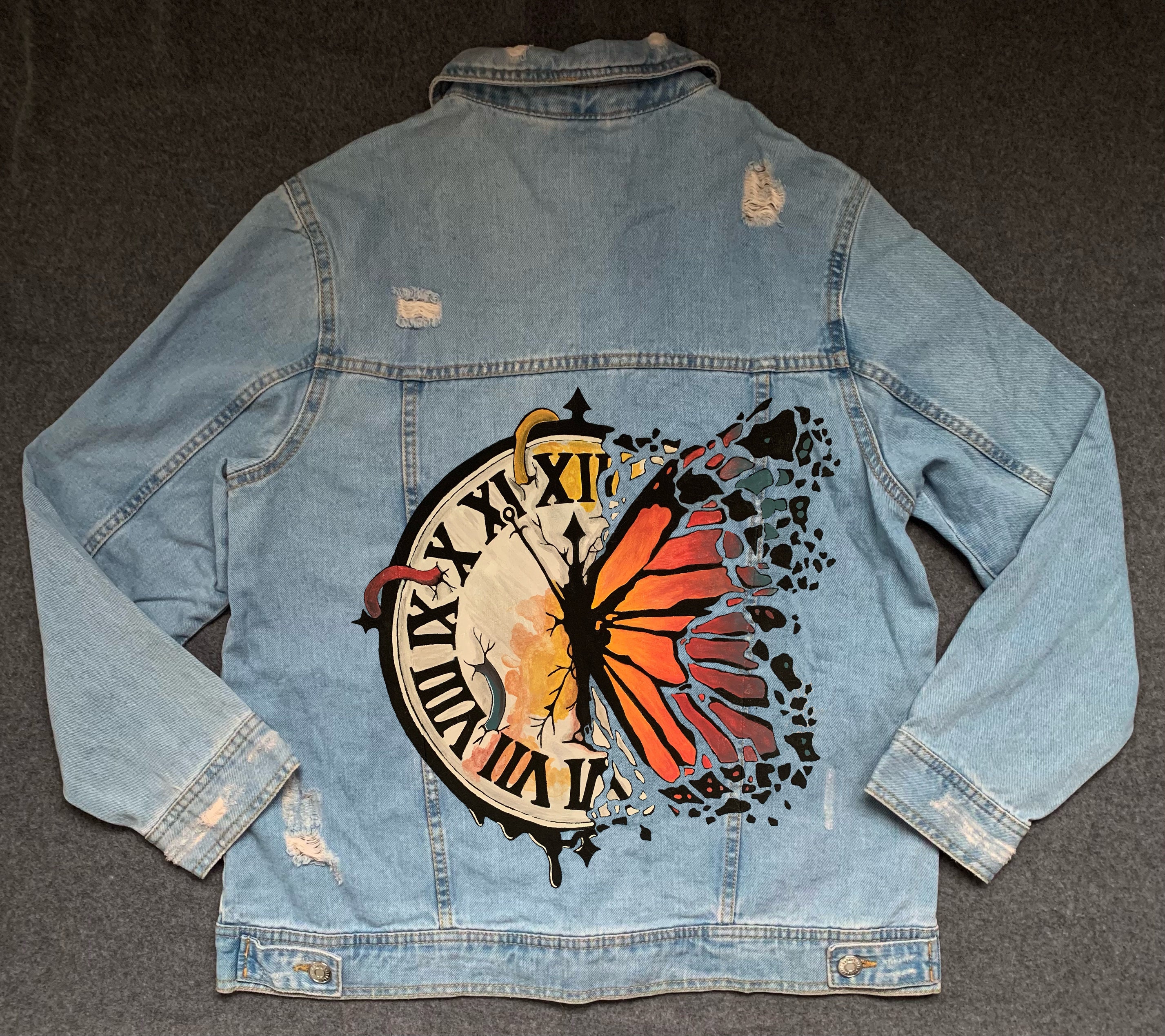 Monarch Butterfly Hand Painted Jean Jacket, Butterfly Design Custom ...
