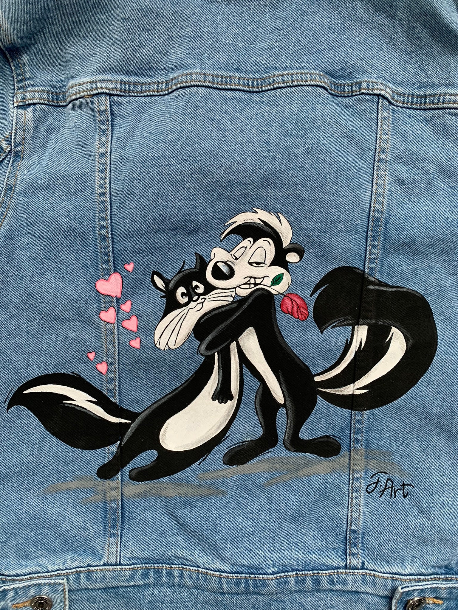 Pepe Le Pew Hand Painted Jean Jacket, Disney Denim Jacket, Looney Tunes ...