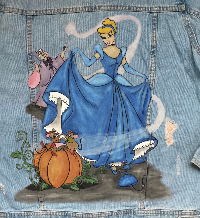 Cinderella Hand Painted Oversized Denim Jacket, Disney Custom Jean ...