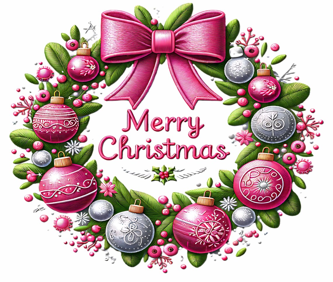 Pink and Silver Christmas Wreath PNG (digital Download) - Etsy