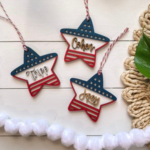 Custom USA Flag Star Name Tags - Laser Cut USA Star Tags - Gift Basket ...