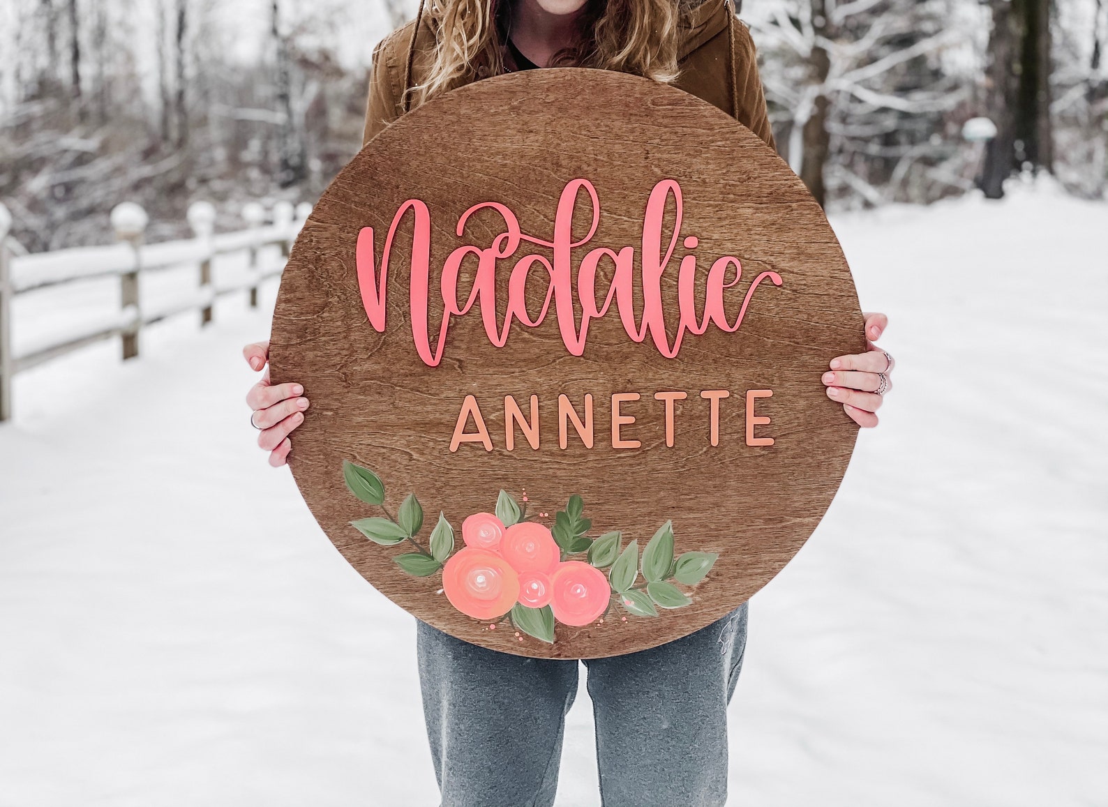 Custom 3D Nursery Name Sign With Painted Florals Round Name | Etsy