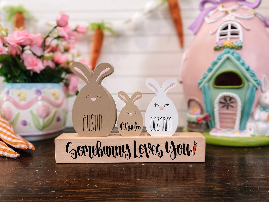 Personalized Easter Bunny Block - Chunky Wooden Easter Bunny - Custom ...