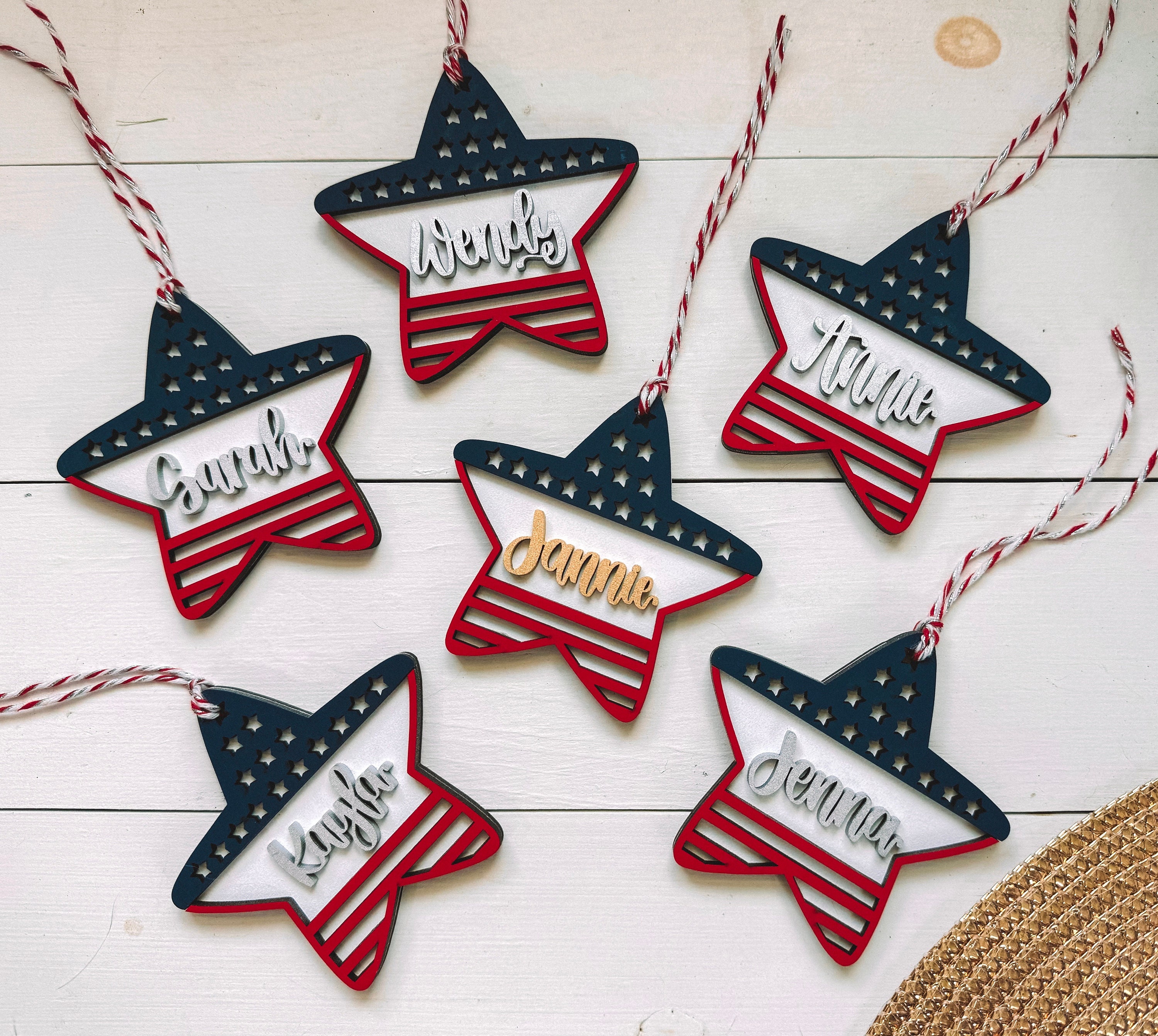 Custom USA Flag Star Name Tags - Laser Cut USA Star Tags - Gift Basket ...