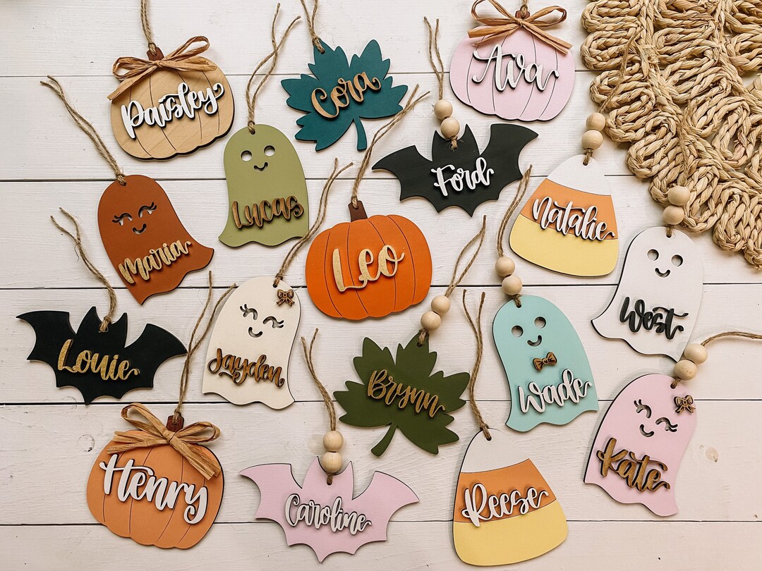 Custom Halloween/fall Gift Basket Tags - 3D Wooden Laser Cut Name Tags ...