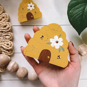 Cute Bee Hive Block - Hand Painted Wooden Bee Hive - Bee Decor - Chunky ...