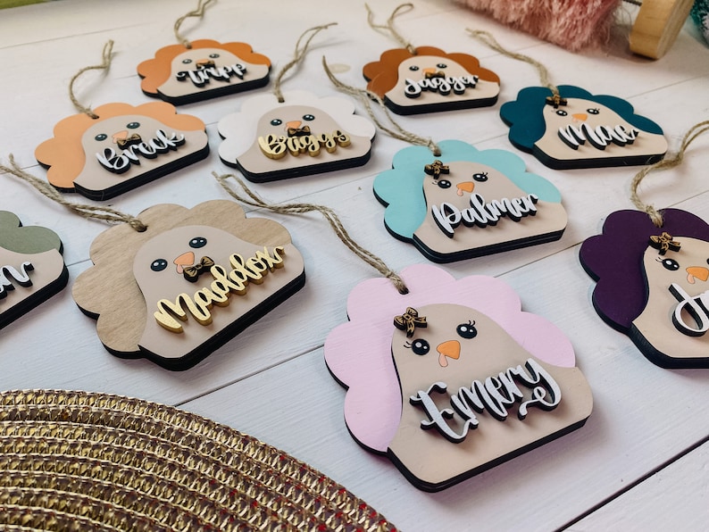 Custom Turkey Name Tags - 3D Wooden Laser Cut Name Tags - Personalized ...