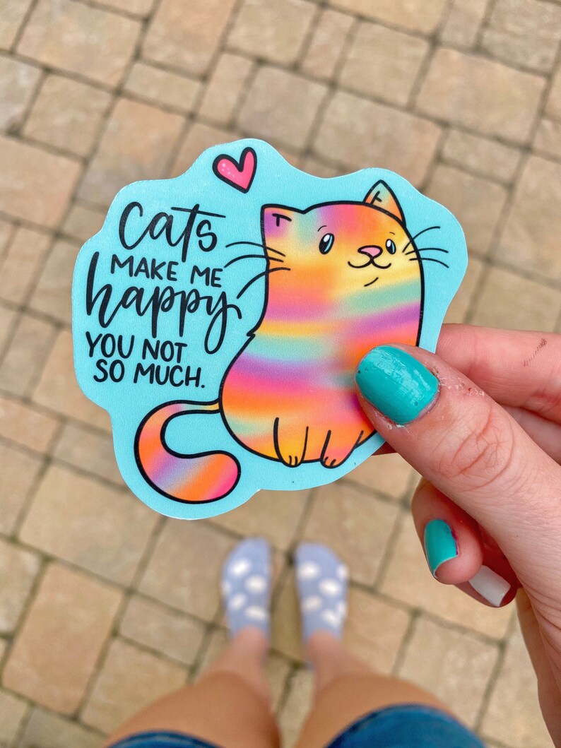 Rainbow Cat Sticker Cats Make Me Happy Sticker Handmade | Etsy