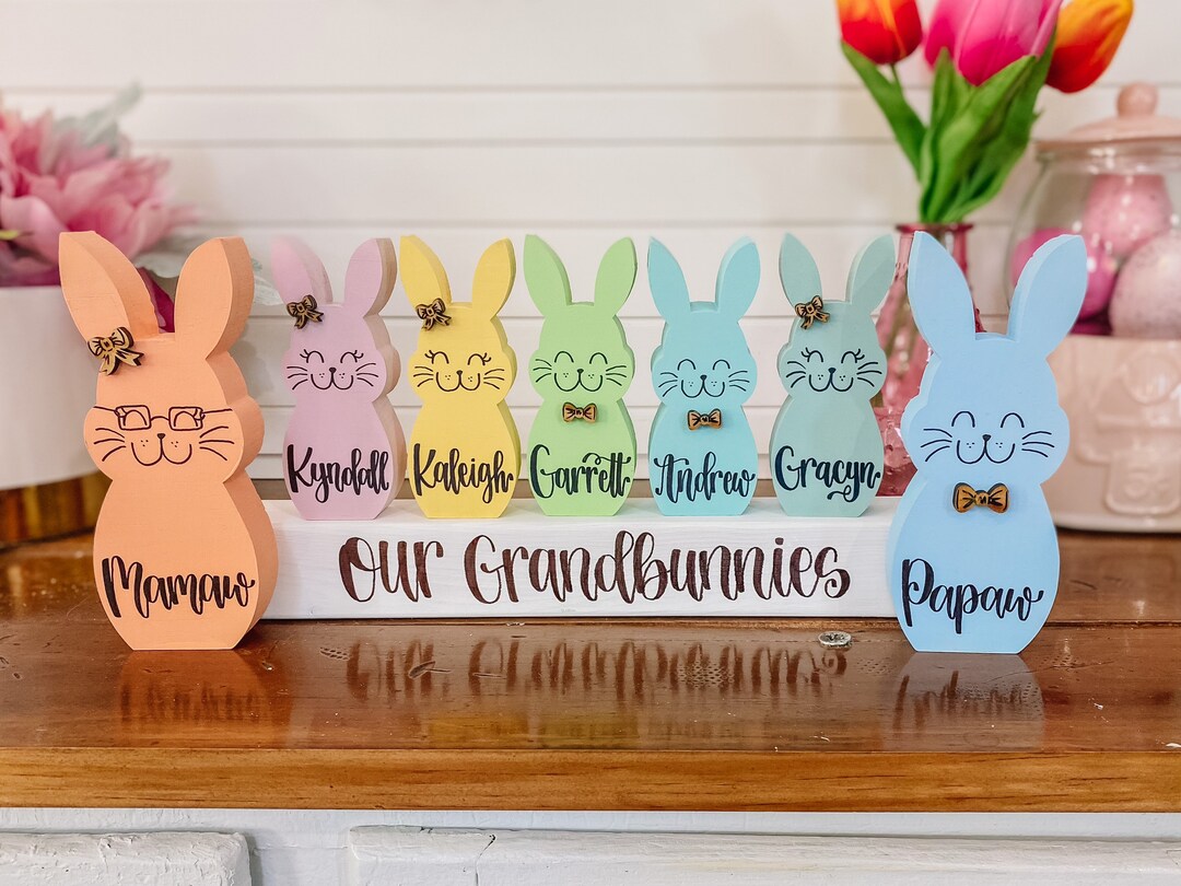 Personalized Easter Bunny Block Chunky Wooden Easter Bunny Custom ...