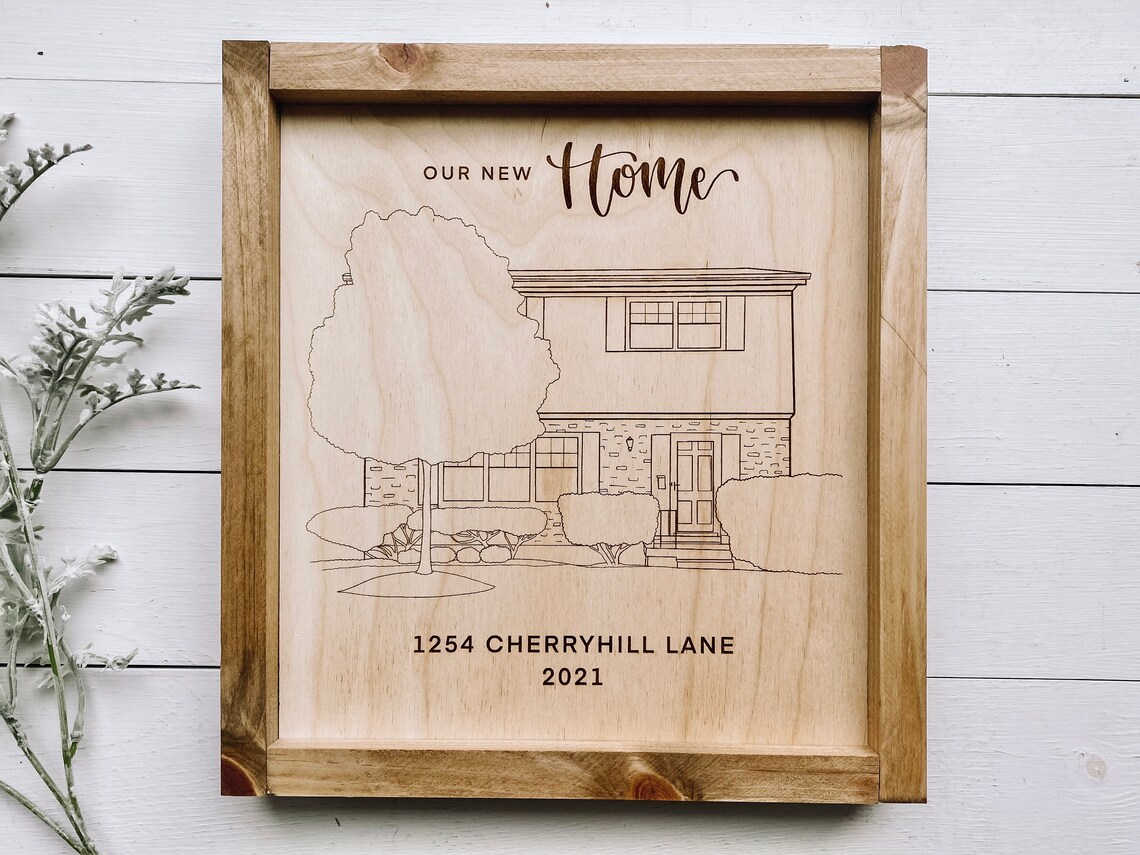 Custom Hand Drawn House Sign Wood Engraved House Portrait | Etsy