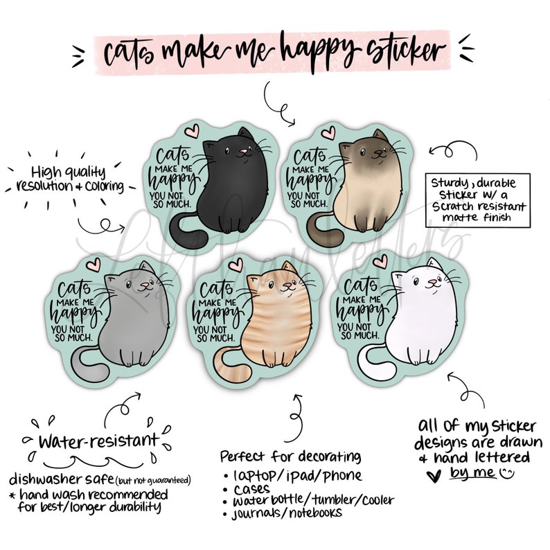 Cats Make Me Happy Sticker Handmade Die Cut Sticker Kitty - Etsy