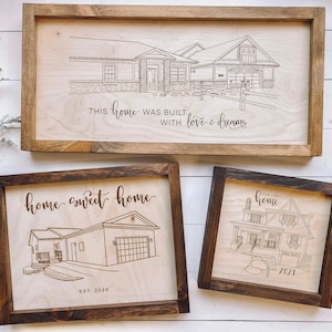 Custom Hand Drawn House Sign - Wood Engraved House Portrait ...