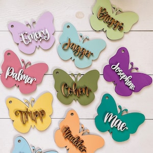 Personalized Butterfly Name Tags - Wooden Butterfly Tag - Easter Name ...