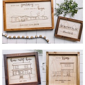 Custom Hand Drawn House Sign - Wood Engraved House Portrait ...