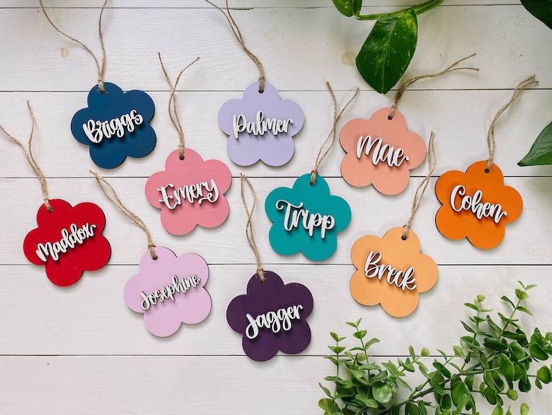 Personalized Flower Name Tags - Wooden Flower Tag - Easter Name Tag ...