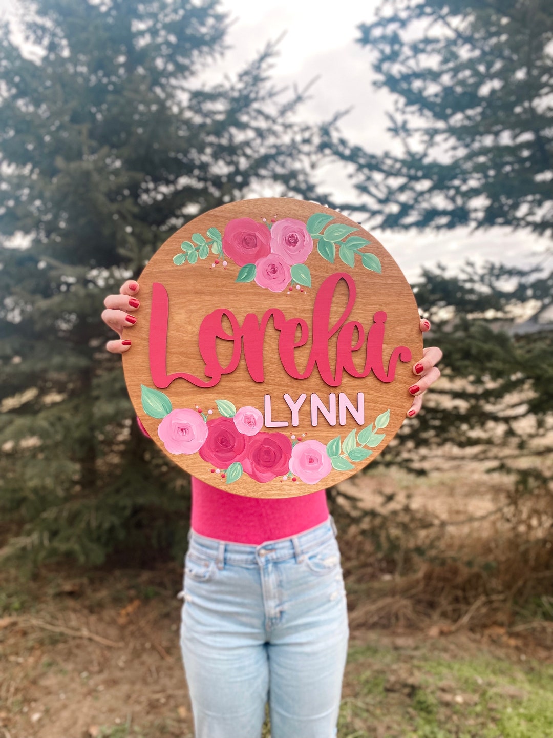 Custom 3D Nursery Name Sign With Painted Florals Round Name Sign ...