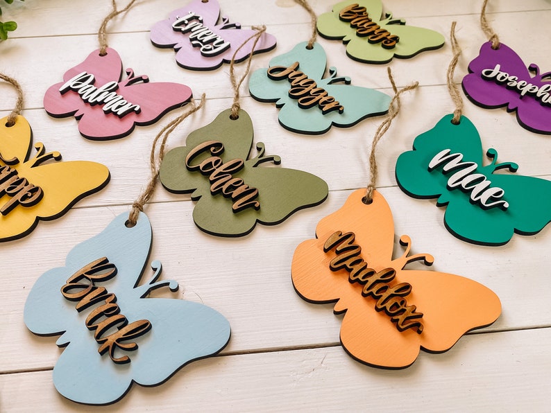Personalized Butterfly Name Tags - Wooden Butterfly Tag - Easter Name ...