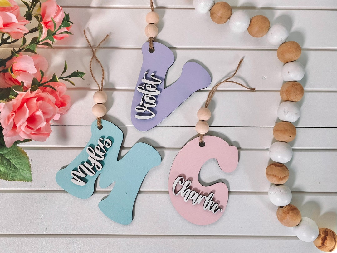 Personalized Letter Name Tag - Wooden Laser Cut Basket Tag - Custom ...