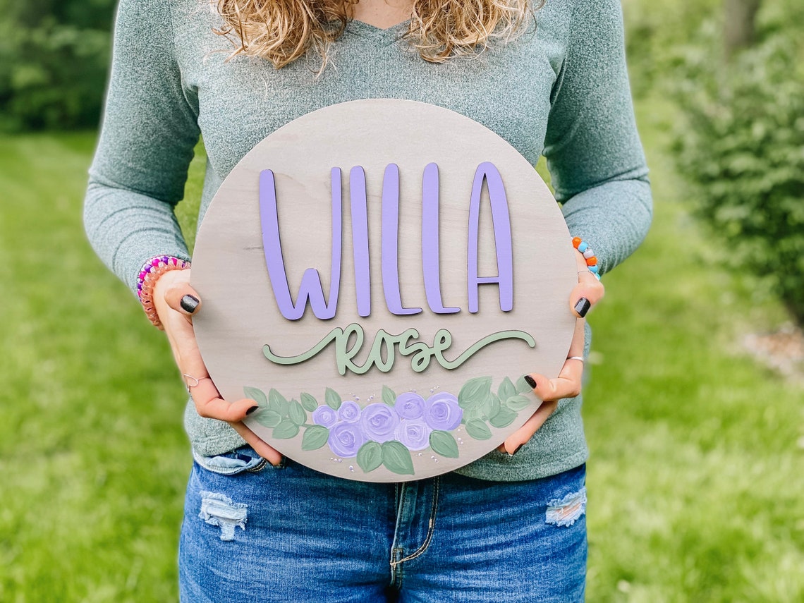 Custom 3D Nursery Name Sign With Painted Florals Round Name | Etsy