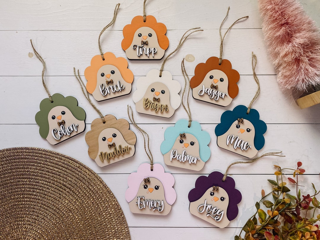 Custom Turkey Name Tags - 3D Wooden Laser Cut Name Tags - Personalized ...