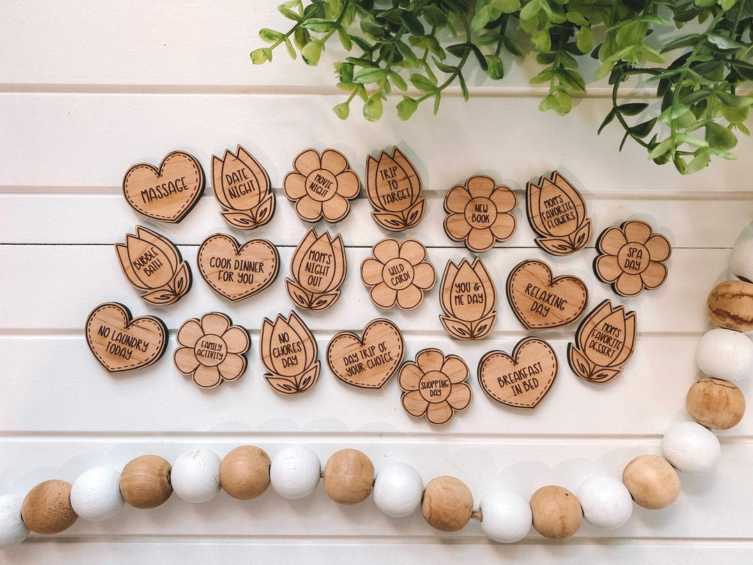 Mother's Day Coupon Tokens - Laser Cut Wooden Tokens - Custom Holiday ...