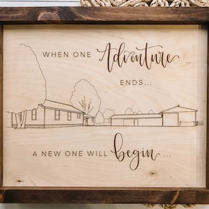 Custom Hand Drawn House Sign - Wood Engraved House Portrait ...