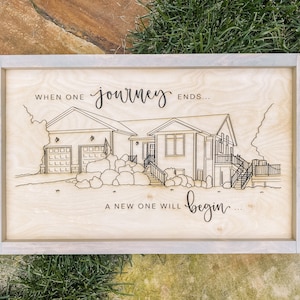 Custom Hand Drawn House Sign - Wood Engraved House Portrait ...