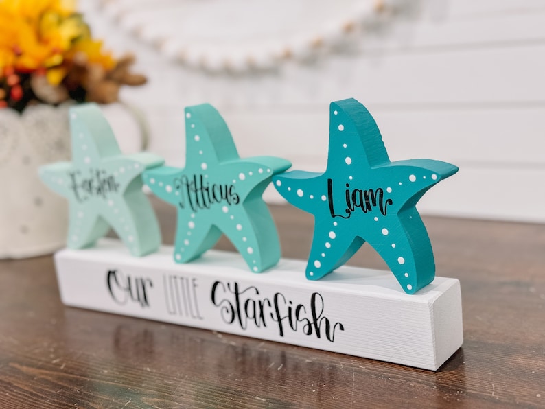 Personalized Starfish Block - Chunky Wooden Starfish Family - Custom ...
