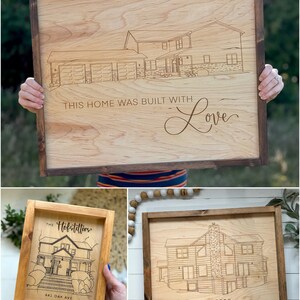 Custom Hand Drawn House Sign - Wood Engraved House Portrait ...