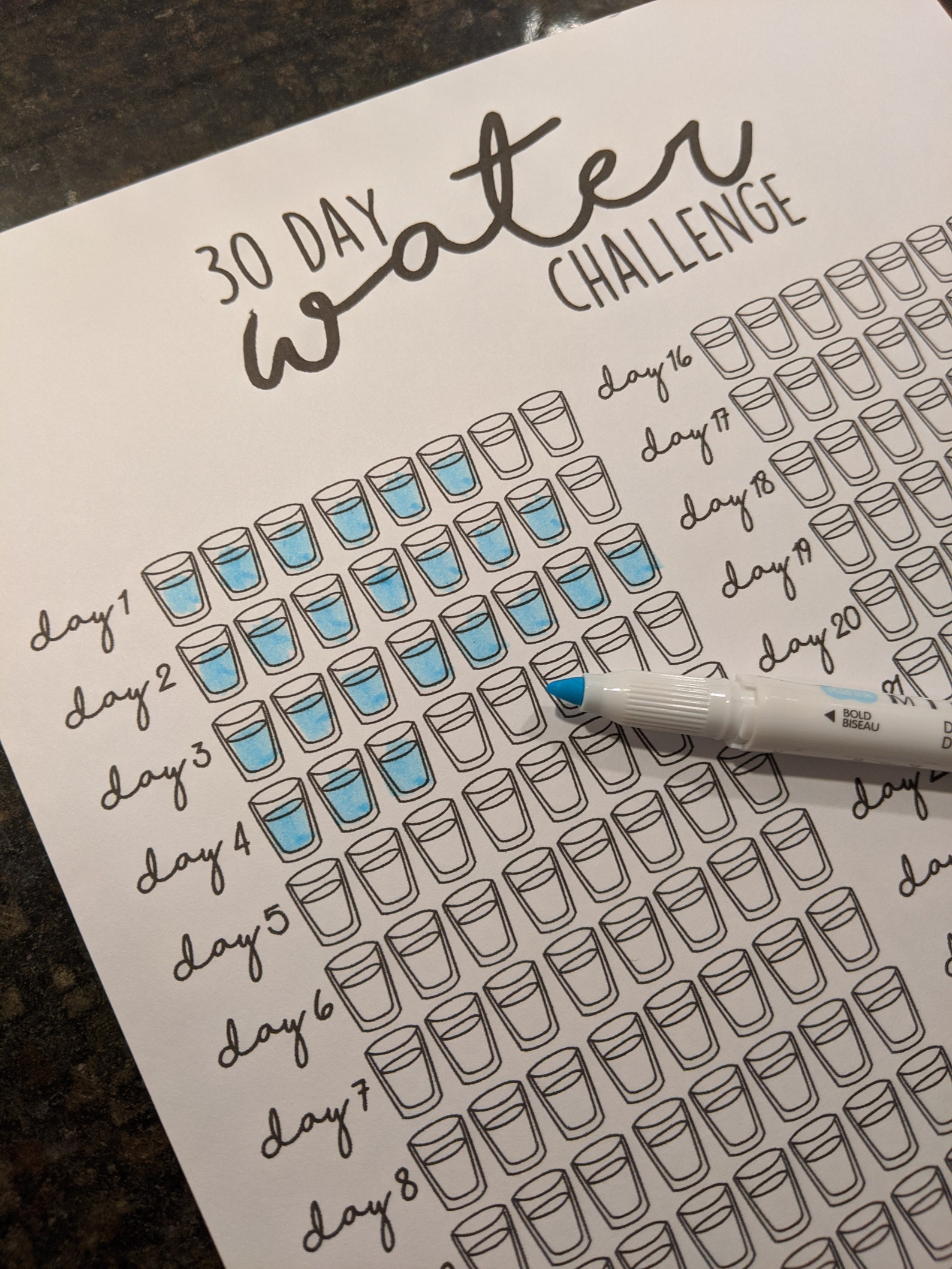30 Day Water Challenge Printable Water Intake Tracker - Etsy