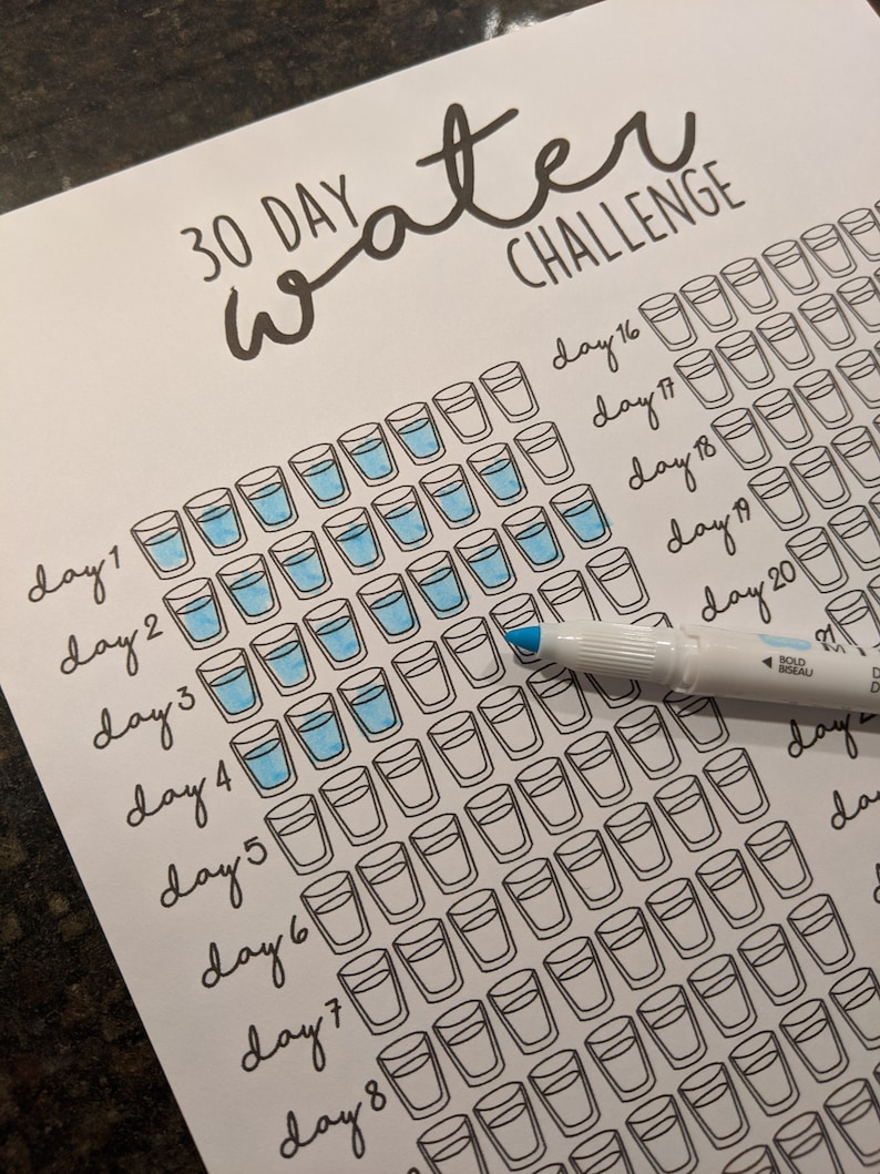 30 Day Water Challenge Printable Water Intake Tracker - Etsy