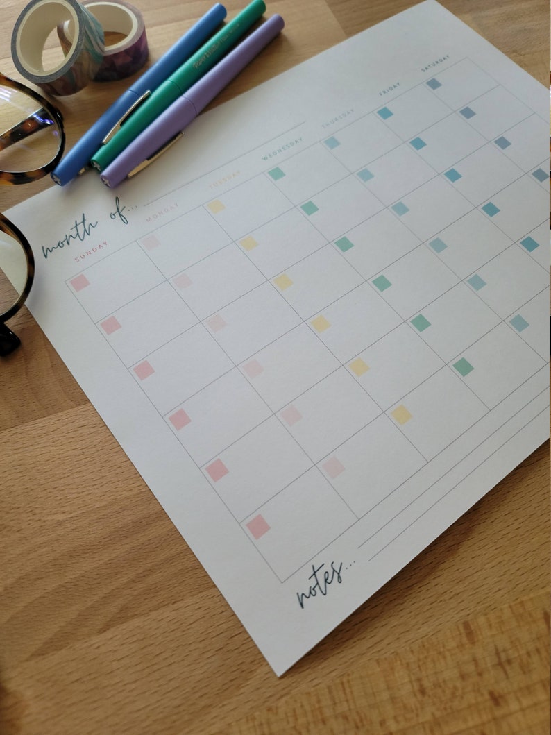 Colorful Minimalist Perpetual Calendar Printable Digital | Etsy