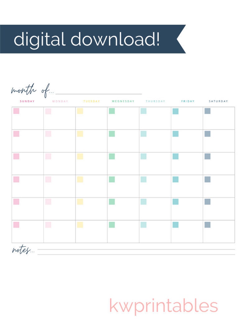 Colorful Minimalist Perpetual Calendar Printable Digital | Etsy