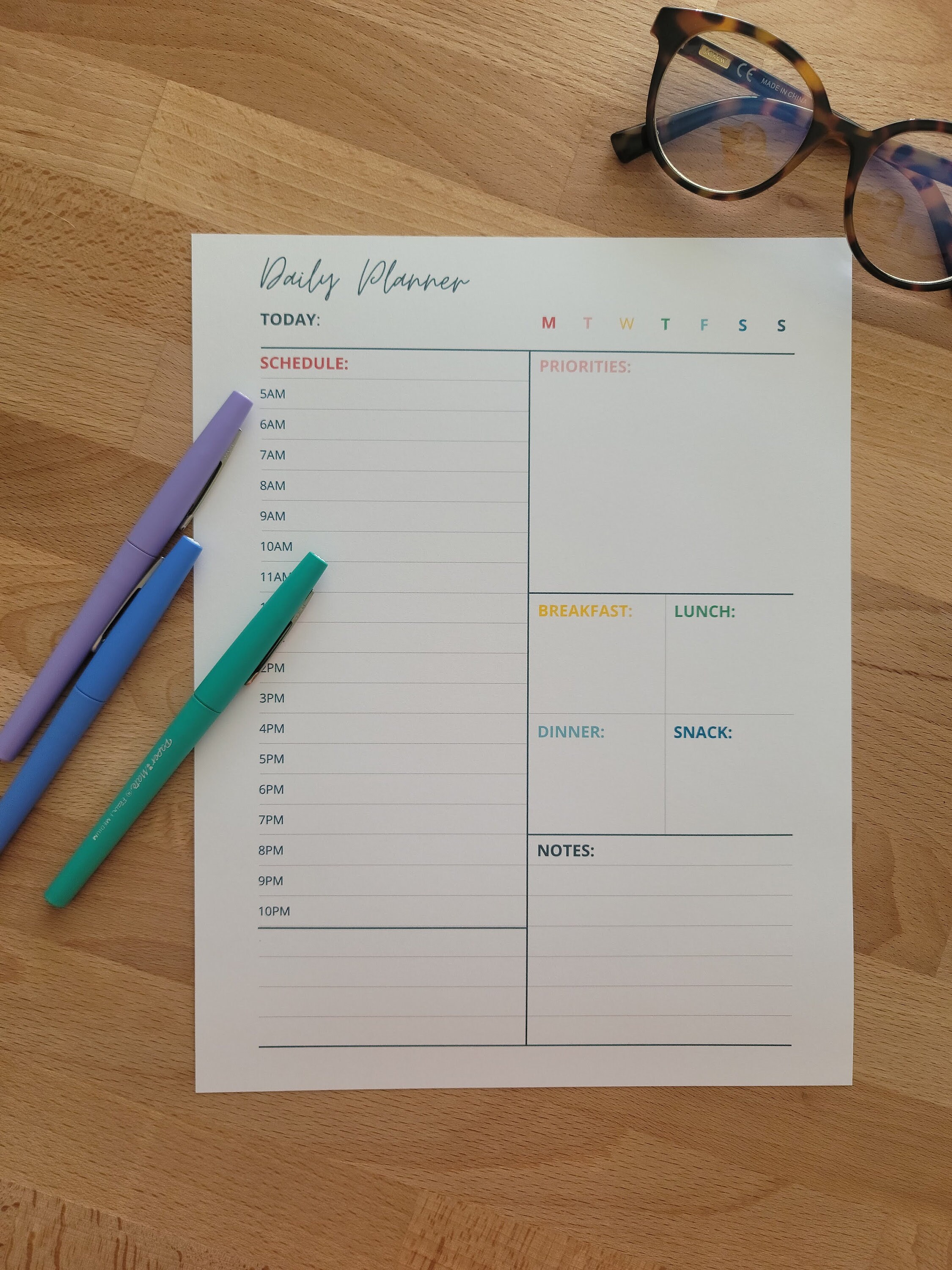Daily Planner Printable Digital Download Colorful | Etsy