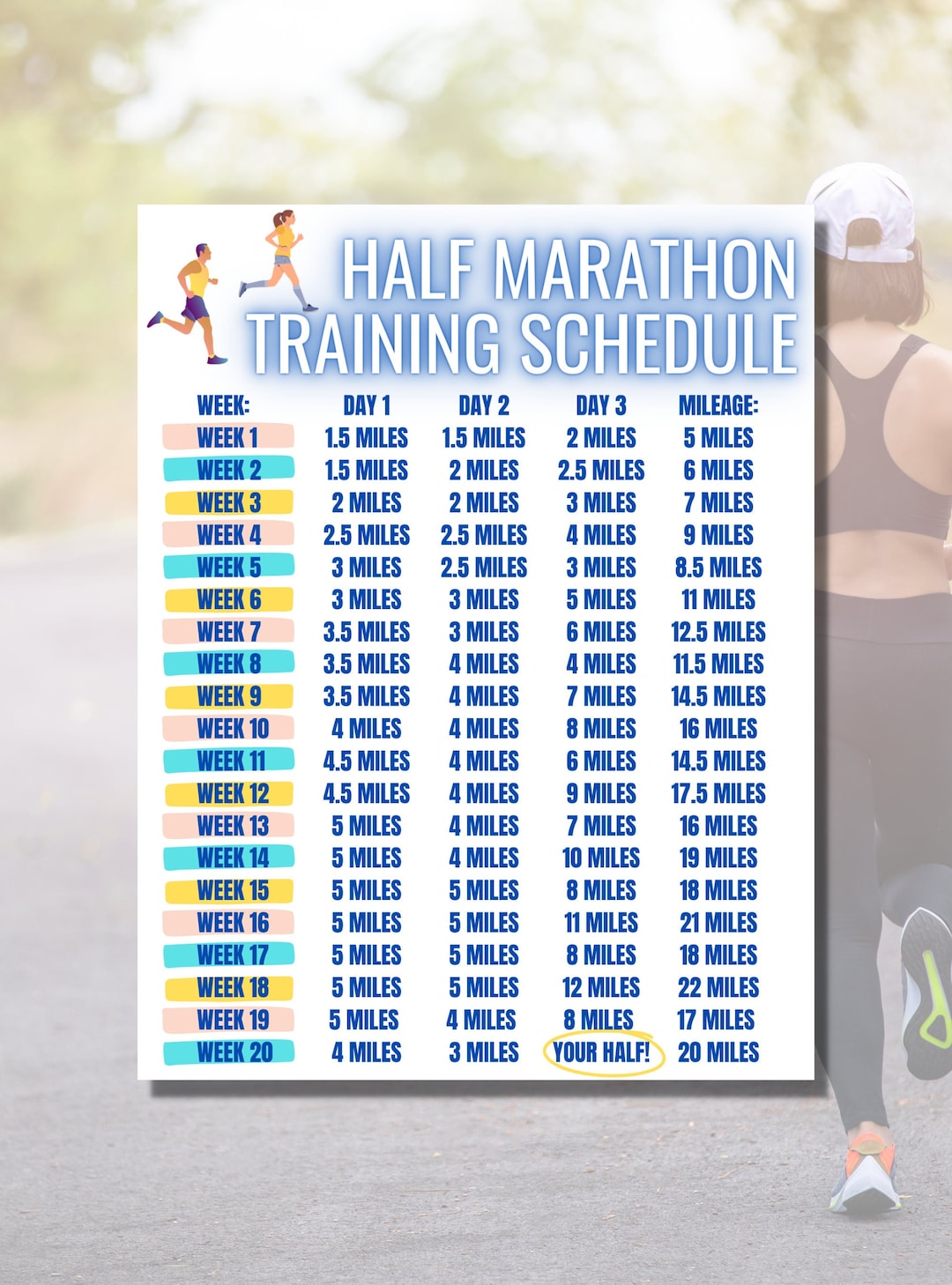 Beginner's Half Marathon Training Schedule Printable | Running Schedule ...