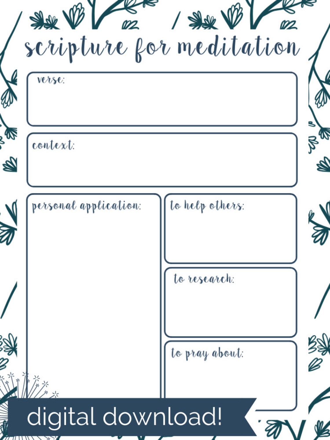 Scripture for Meditation Worksheet // Bible Study Printable | Etsy