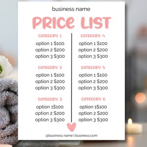 Small Business Price List Sign Template | Editable Canva Template - Etsy