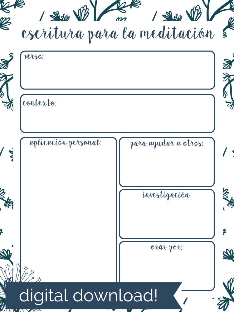 Spanish Scripture for Meditation Worksheet // Bible Study - Etsy