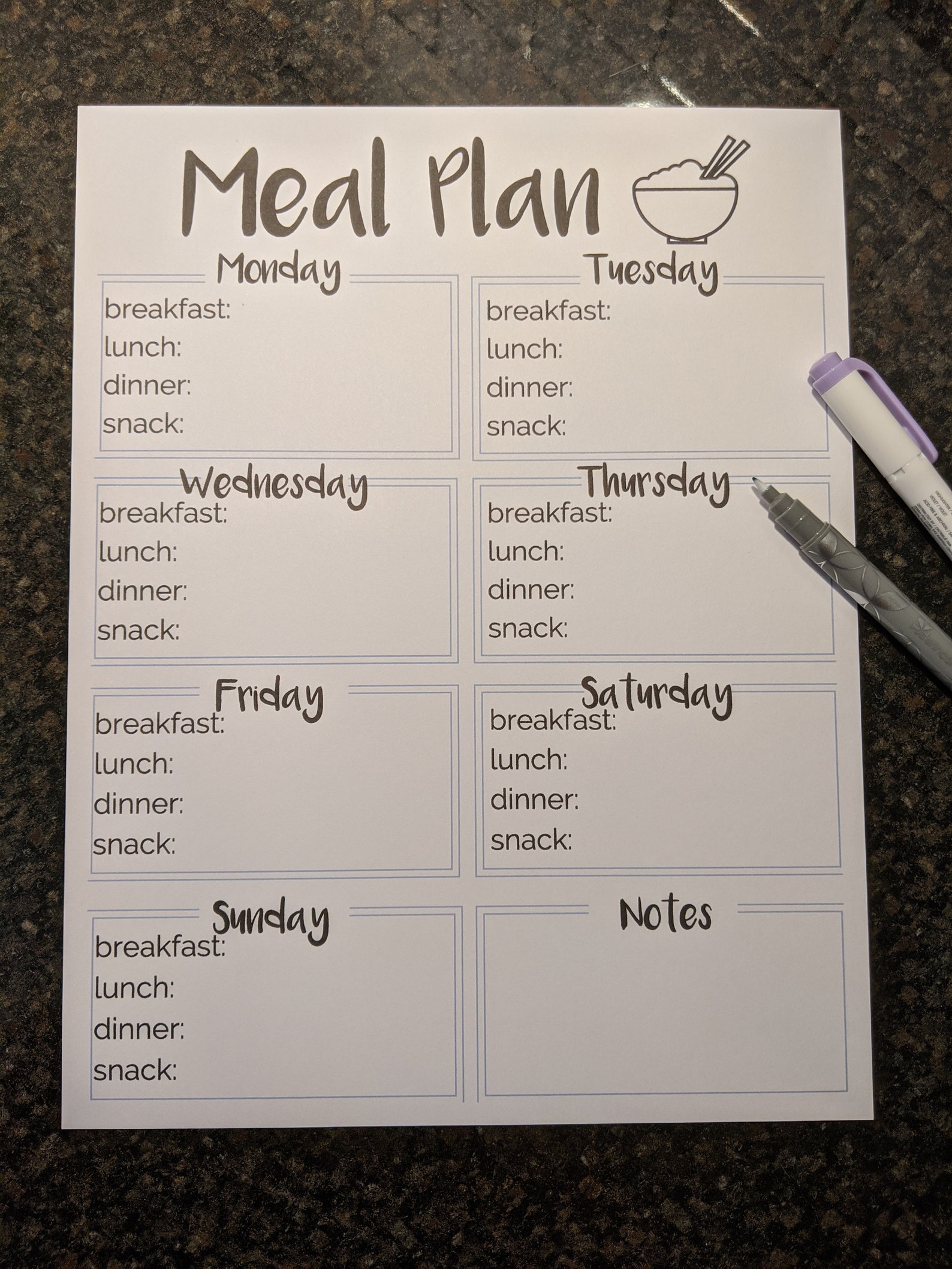 One Week Meal Planning Printable | Etsy