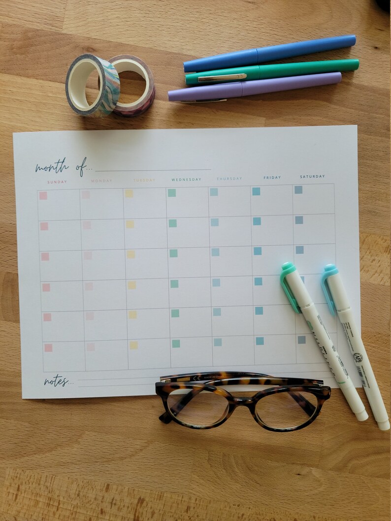 Colorful Minimalist Perpetual Calendar Printable Digital | Etsy