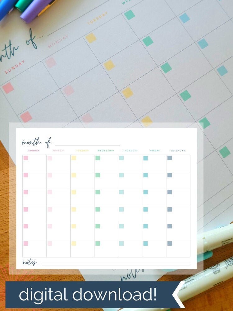 Colorful Minimalist Perpetual Calendar Printable Digital | Etsy