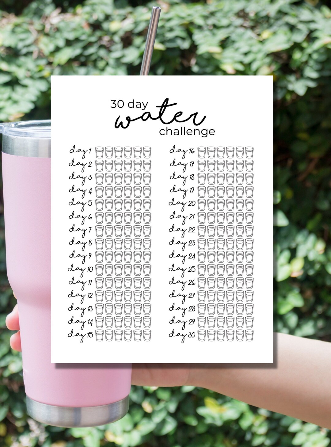 30 Day Water Challenge Printable | Water Intake Tracker - Etsy